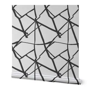 Spoonflower Curtains Linear Currents Ink Lines Black White Custom Pre-pasted Wallpaper - Black,white,gray