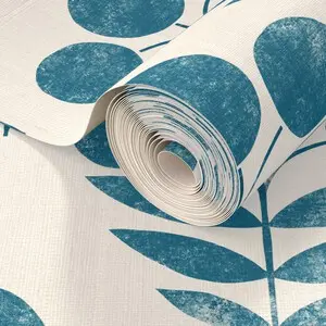Spoonflower Mina's Mod Blooms Simple Block In 100% Natural Sisal Grasscloth Wallcovering