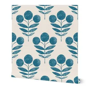 Spoonflower Mina's Mod Blooms Simple Block In 100% Natural Sisal Grasscloth Wallcovering
