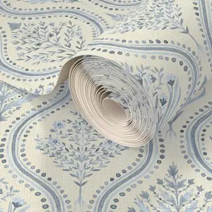 Spoonflower Monticello New Navy Cream 100% Natural Sisal Grasscloth Wallcovering - Navy,blue