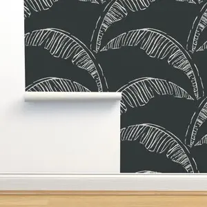 Spoonflower Modern Tropics Charcoal & White 100% Natural Sisal Grasscloth Wallcovering