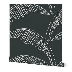 Spoonflower Modern Tropics Charcoal & White 100% Natural Sisal Grasscloth Wallcovering