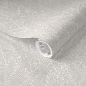Spoonflower Leaves Grey Jungle Lines Tropical Botanical Traditional Wallpaper - Gray