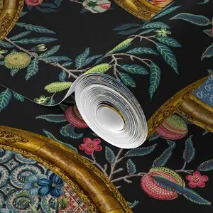 Spoonflower Og Bubble Gum Frankie Floral Print In Charcoal Custom Pre-pasted Wallpaper - Black