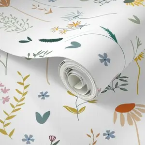 Spoonflower Vintage Flowers Floral Trendy Fashion Spring Custom Removable Wallpaper - Green,gray,beige