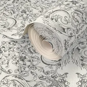 Spoonflower What The Sea Saw On White 100% Natural Sisal Grasscloth Wallcovering - White,gray