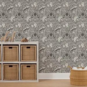 Spoonflower Windrush Victorian Botanical Traditional Wallpaper - Gray