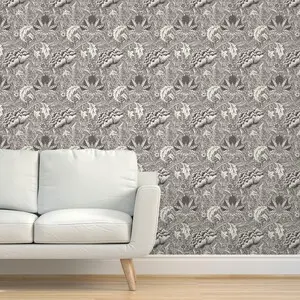 Spoonflower Windrush Victorian Botanical Traditional Wallpaper - Gray