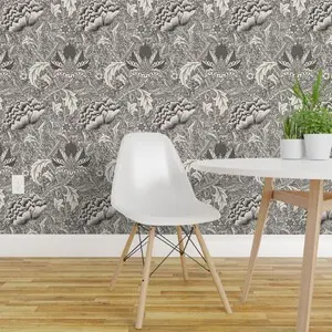 Spoonflower Windrush Victorian Botanical Traditional Wallpaper - Gray