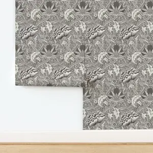 Spoonflower Windrush Victorian Botanical Traditional Wallpaper - Gray