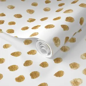 Spoonflower Modern Gold Dots Animal Dashes Shine Custom Pre-pasted Wallpaper - White,brown,gray