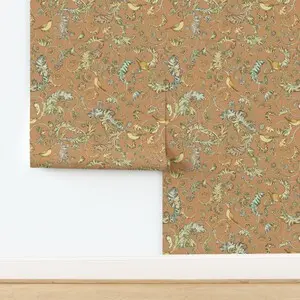 Spoonflower Vintage Leaves Floral Nature Victorian Decorative Custom Pre-pasted Wallpaper