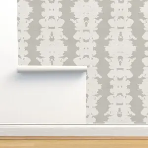 Spoonflower White On Grey Double Inkblot 100% Natural Sisal Grasscloth Wallcovering