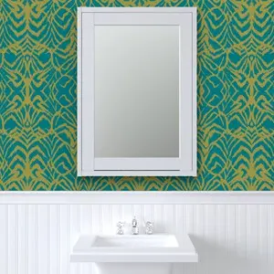 Spoonflower Wild Ikat On Teal Blue Boho Animal Custom Removable Wallpaper
