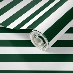 Spoonflower Dark Green Stripe Custom Removable Wallpaper - Mint,black,green