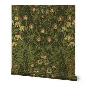 Spoonflower William Morris Hollyhock And Sweet Pea Custom Pre-pasted Wallpaper - Blue