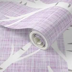 Spoonflower Trees Birch Purple Custom Pre-pasted Wallpaper - Purple,gray