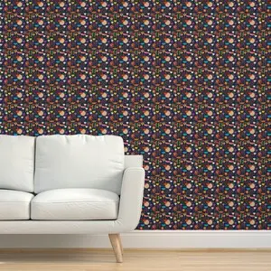Spoonflower Where The Bees Fly Blue50 100% Natural Sisal Grasscloth Wallcovering