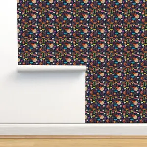 Spoonflower Where The Bees Fly Blue50 100% Natural Sisal Grasscloth Wallcovering