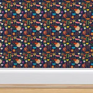 Spoonflower Where The Bees Fly Blue50 100% Natural Sisal Grasscloth Wallcovering