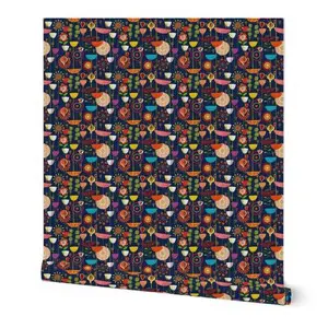 Spoonflower Where The Bees Fly Blue50 100% Natural Sisal Grasscloth Wallcovering