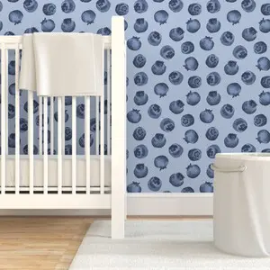 Spoonflower Summer Blueberries Fruit Cute Hand Drawn Custom Removable Wallpaper