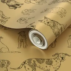 Spoonflower Black And White Dogs Hand Drawn Home Decor Ink Custom Pre-pasted Wallpaper - White,gray