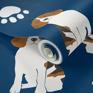Spoonflower Beagles Navy Blue Dog Dogs Cute Animals Pets Traditional Wallpaper - Blue,gray,green