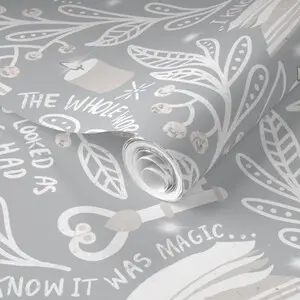 Spoonflower Magic Reading Books Hygge Custom Pre-pasted Wallpaper - Gray,white,blue