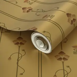 Spoonflower Flower Stripes Deco Soft Muted Craftsman Arts And Custom Pre-pasted Wallpaper - Beige