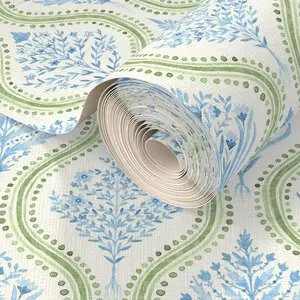 Spoonflower Monticello New Cobalt Spring 100% Natural Sisal Grasscloth Wallcovering - Green