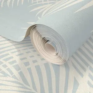 Spoonflower White Stripe Leaf Palm Feathers Tan Neutral 100% Natural Sisal Grasscloth Wallcovering