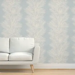 Spoonflower White Stripe Leaf Palm Feathers Tan Neutral 100% Natural Sisal Grasscloth Wallcovering