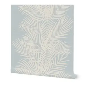 Spoonflower White Stripe Leaf Palm Feathers Tan Neutral 100% Natural Sisal Grasscloth Wallcovering
