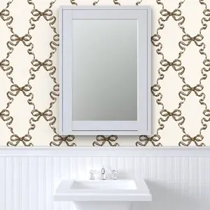 Spoonflower Large Hannah Triibon Trellis Brown On Cream Custom Pre-pasted Wallpaper