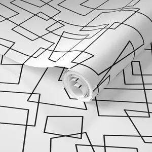 Spoonflower Squared White & Black Custom Pre-pasted Wallpaper - White,gray