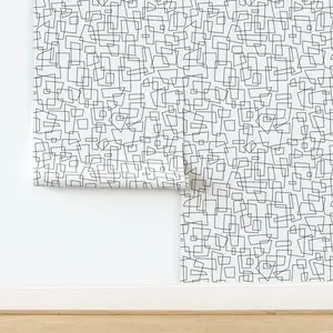 Spoonflower Squared White & Black Custom Pre-pasted Wallpaper - White,gray