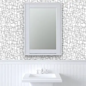 Spoonflower Squared White & Black Custom Pre-pasted Wallpaper - White,gray