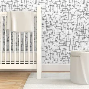 Spoonflower Squared White & Black Custom Pre-pasted Wallpaper - White,gray