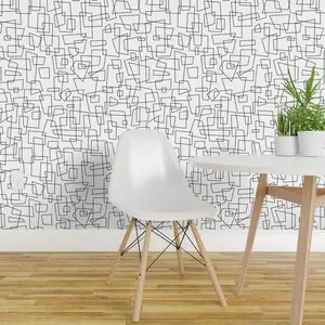 Spoonflower Squared White & Black Custom Pre-pasted Wallpaper - White,gray