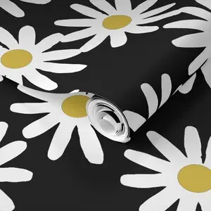 Spoonflower Black And White Daisies Simple Traditional Wallpaper - Black,white,gray