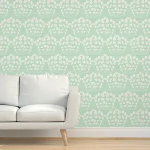 Spoonflower Flowers 1 100% Natural Sisal Grasscloth Wallcovering - White