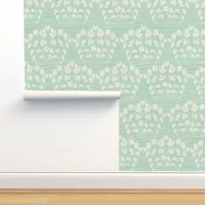 Spoonflower Flowers 1 100% Natural Sisal Grasscloth Wallcovering - White