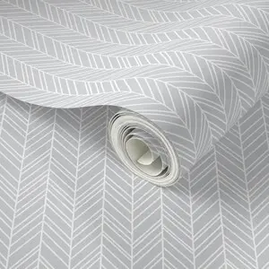 Spoonflower Grey Geometric Abstract Feather Trendy Herringbone Custom Pre-pasted Wallpaper - Gray,blue,white