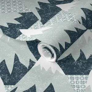 Spoonflower Slopes Mountains Skiing Snow Cross Country Winter Traditional Wallpaper - Blue