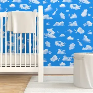 Spoonflower Clouds Summer Traditional Wallpaper