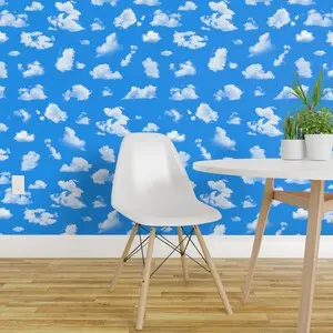 Spoonflower Clouds Summer Traditional Wallpaper