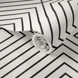 Spoonflower Black White Modern Geometric Line Geo Custom Pre-pasted Wallpaper - Black,white,gray