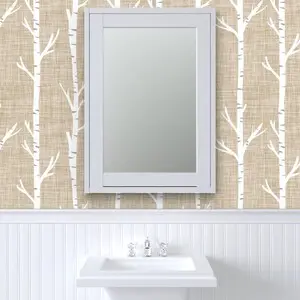 Spoonflower Trees Birch Tan Custom Pre-pasted Wallpaper