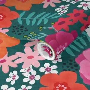 Spoonflower Ditsy Floral Quilt Traditional Wallpaper - Pink,green,blue